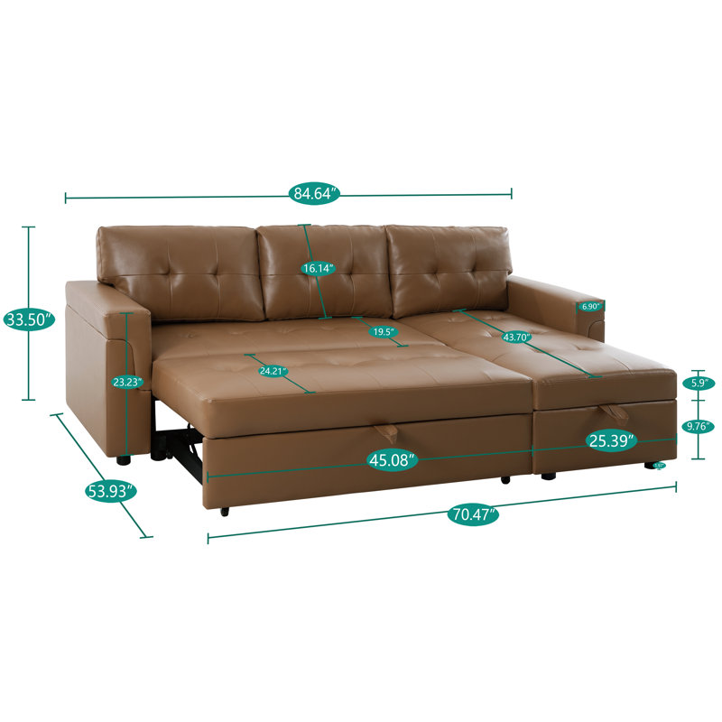 Ebern Designs Rahjan L-Shaped Reversible Sectional Sofa Couch Bed Sleeper Couch with Storage ...